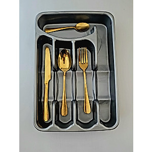 Utensil and Silverware Organizer tray for drawer with cover -Cutlery Flatware Organizer with lid - for kitchen drawer, BBQ , picnic, Covered flatware tray,5 Compartments - Plastic (SILVER)