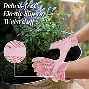 HANDLANDY Womens Garden Gloves, Scratch Resistance Leather Gardening Gloves for Ladise，Yard Gloves 3D Mesh Comfort Fit- Improves Dexterity and Breathability (Medium, Pink)