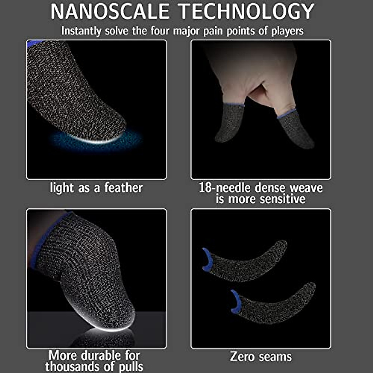 QUEEN KING 30 Pieces Gaming Finger Sleeves, 0.15mm Superconducting Nanofibers Silver Fiber Finger Sleeve, Anti-Sweat Breathable Finger Covers with a scrub box for All Touchscreen Devices