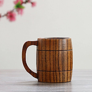 1PC Handmade Wooden 300mL Milk Beer Mug Wine Tea Drink Handcrafted Wood Cup Cap