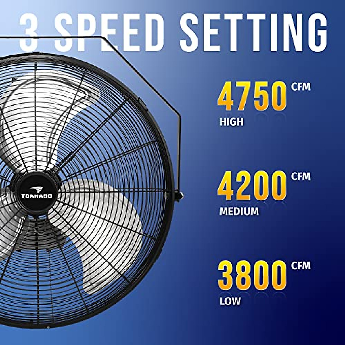 Tornado - 20 Inch High Velocity Industrial Wall Fan - 4750 CFM - 3 Speed - 6 FT Cord - Industrial, Commercial, Residential Use - UL Safety Listed