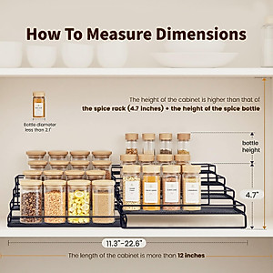 IFELS Spice Rack Organizer for Cabinet, 4 Tier Seasoning Organizer, Expandable Spice Rack Shelf,Step Spice Storage Holder, for Kitchen Cabinet Countertop,with Protection Railing, Metal (Black,2 PC)