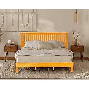 MKDLUFEI Wooden Bed Frame, King Headboard and Frame with Complete Headboard, Wood Bed Frame with 14 Strong Wooden Slats, Wood Platform Bed, No Box Spring Needed, King Bed Frame Wood, King - Natural