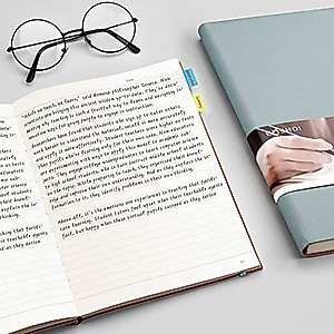 EMSHOI Notebook College Ruled - B5 Large Thick Notebook Leather Journal with Free Sticky Notes, 204 Numbered Pages,100gsm Thick Lined Paper, Softcover, 7.5"x10"-GrayBlue