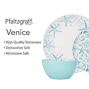 Pfaltzgraff Venice 16-Piece Stoneware Dinnerware Set, Service for 4, Aqua/White -