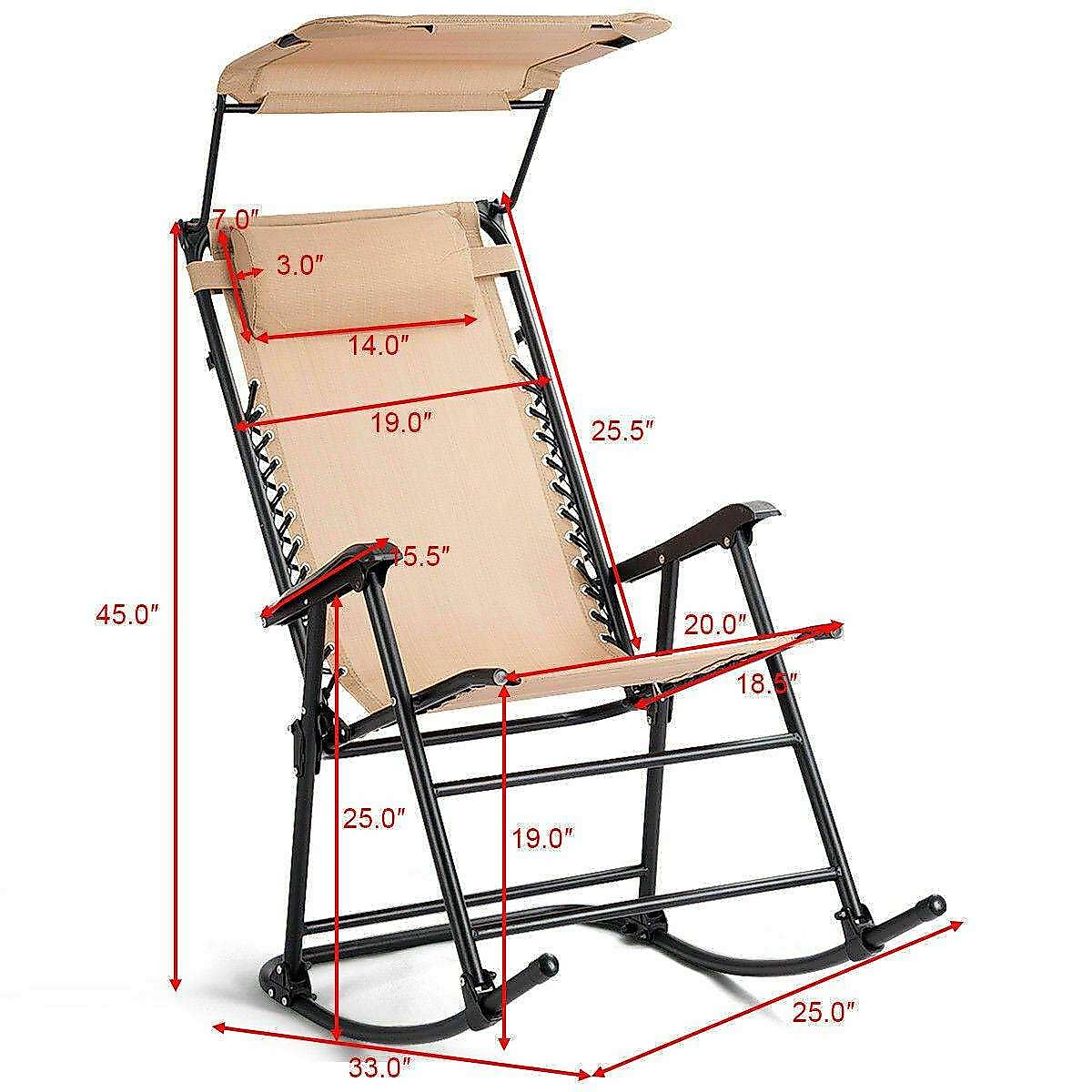 VBSQ Folding Rocking Chair Porch Gravity Patio Furniture W/Canopy Beige Chair Rocking Chair Rocker Chair Rocker Camp Chair Rocker Recliner Rocking Camp Chair Rocking Chairs Outdoor rocki