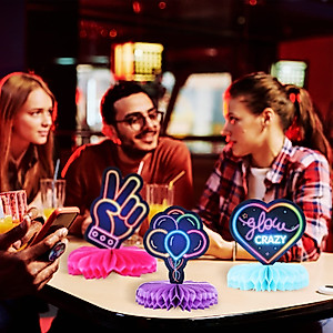 9-Piece Glow Neon Party Decoration Honeycomb Centerpieces for Tables Let's Glow Honeycomb Decorations Tabletop Centerpiece Sign for Glow in Dark Party Baby Shower