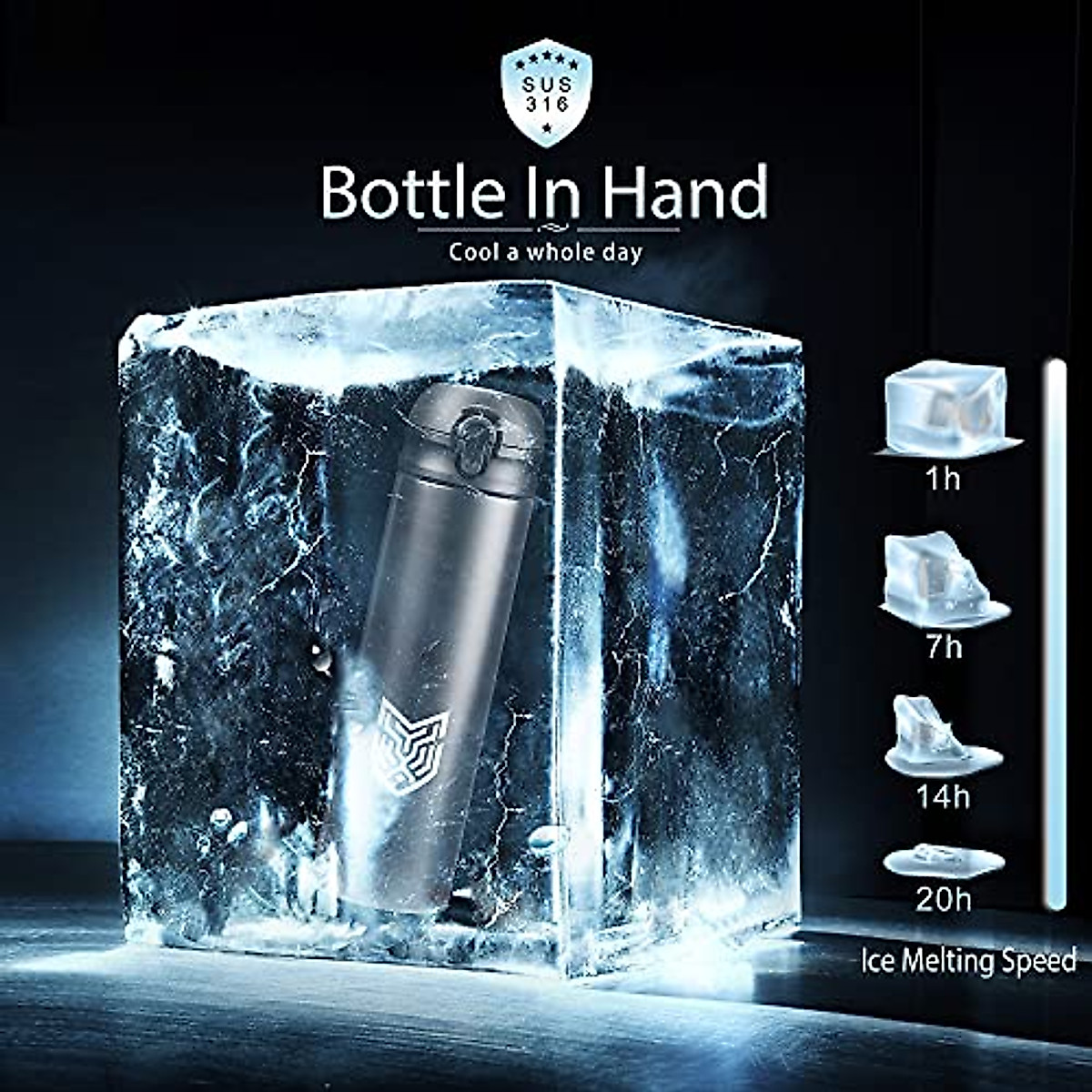 Dzanken 18oz Insulated Bottle Vacuum Insulated Water Bottle Stainless Steel Thermos, Travel Cup, Coffee & Tea,Stainless Steel Vacuum Flask,Equipped with Ice Tray