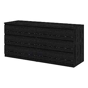 Pemberly Row Modern Contemporary 6 Drawer Wide Double Bedroom Dresser in Black Woodgrain