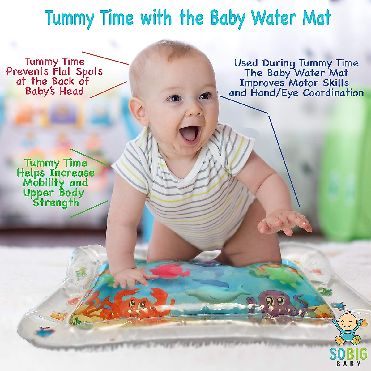 Inflatable Tummy Time Toys- Premium Tummy Time Water Mat Activity Center for Baby Infant Toys and Toddlers, Promotes Visual Stimulation, Movement and Motor Skills. Perfect Smile and Fun Time