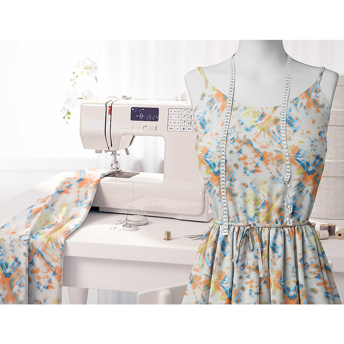 Soimoi Floral Print, Cotton Cambric, Quilting Fabric Sold by The Yard 42 Inch Wide, Medium Weight Cotton Fabric, Sewing Supplies,White & Orange