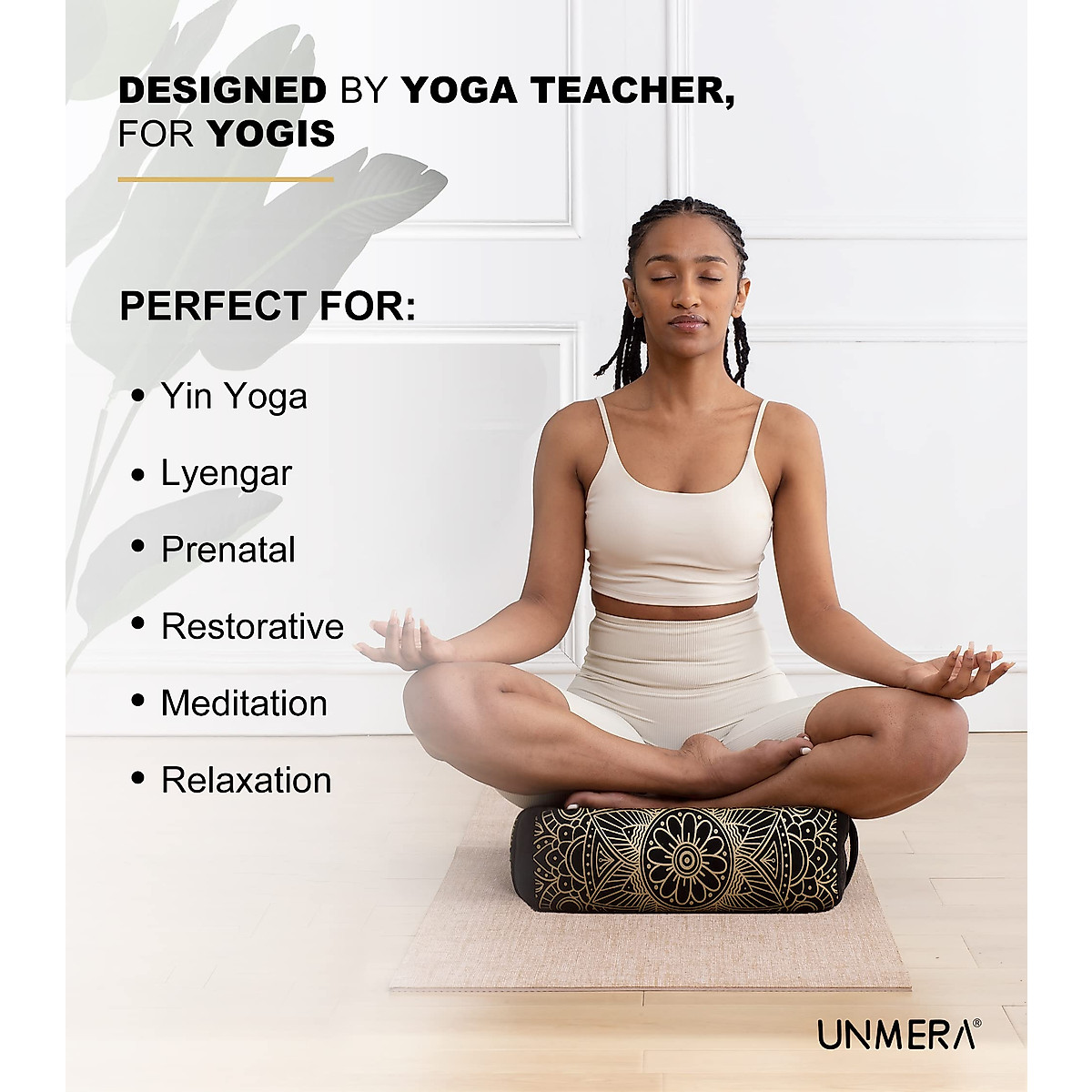 Yoga Bolster Pillow (2 Pack) Luxurious Eco Suede Yoga Bolster for Restorative Yoga, Meditation, Rectangular Yoga Pillow With Carry Handle, Washable Cover (Eco Suede-black)