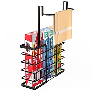 KEGII Cabient Door Organizer, Kitchen Cabinet Organizer, Cutting Board Holder Rack, Over The Cabinet Door Storage for Cutting Boards, Baking Sheets, Aluminum Foil, Cleaning Supplies, Black