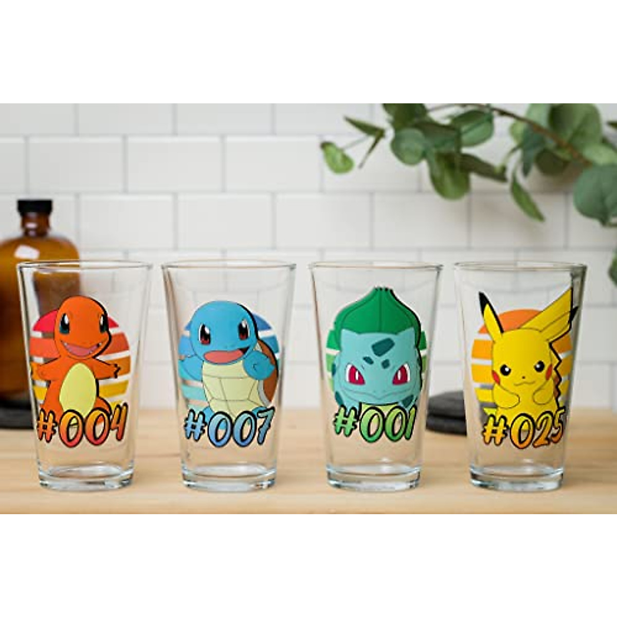Silver Buffalo Pokemon Original Starters Charmander, Squirtle, Bulbasaur, and Pikachu 4pc. Pint Glass Set, 16 Ounces