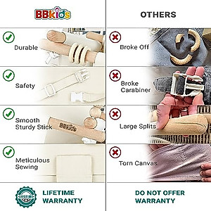 BBkids Indoor Baby Swing, Canvas Baby Swing, Wooden Hammock Hanging Swing Seat Chair with Safety Belt, Outdoor Kids Toddler Baby Tree Swing, Full Set of Ceiling Screws. (Cream)