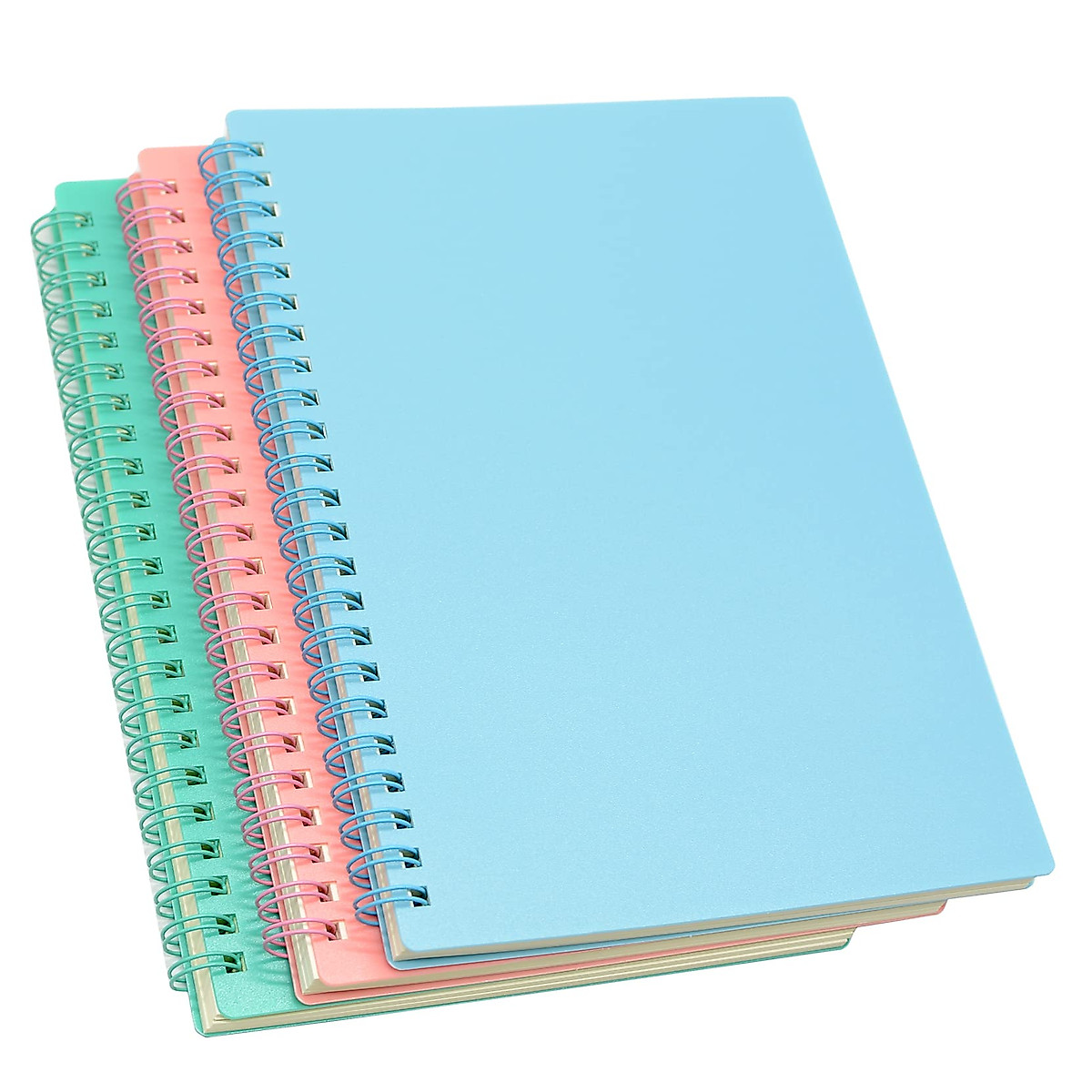 Spiral Notebook, 3 Pcs A5 Thick Plastic Hardcover 8mm Ruled 3 Color 80 Sheets -160 Pages Journals for Study and Notes (Light Pink,Light Green,Light Blue, A5 5.7" x 8.3"-Ruled)