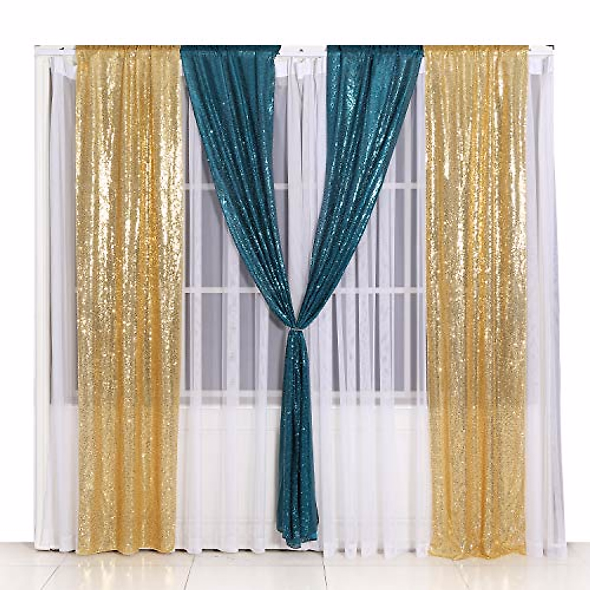 SquarePie Sequin Curtain 2 Panels 2FT x 8FT Gold Backdrop for Wedding Party Christmas