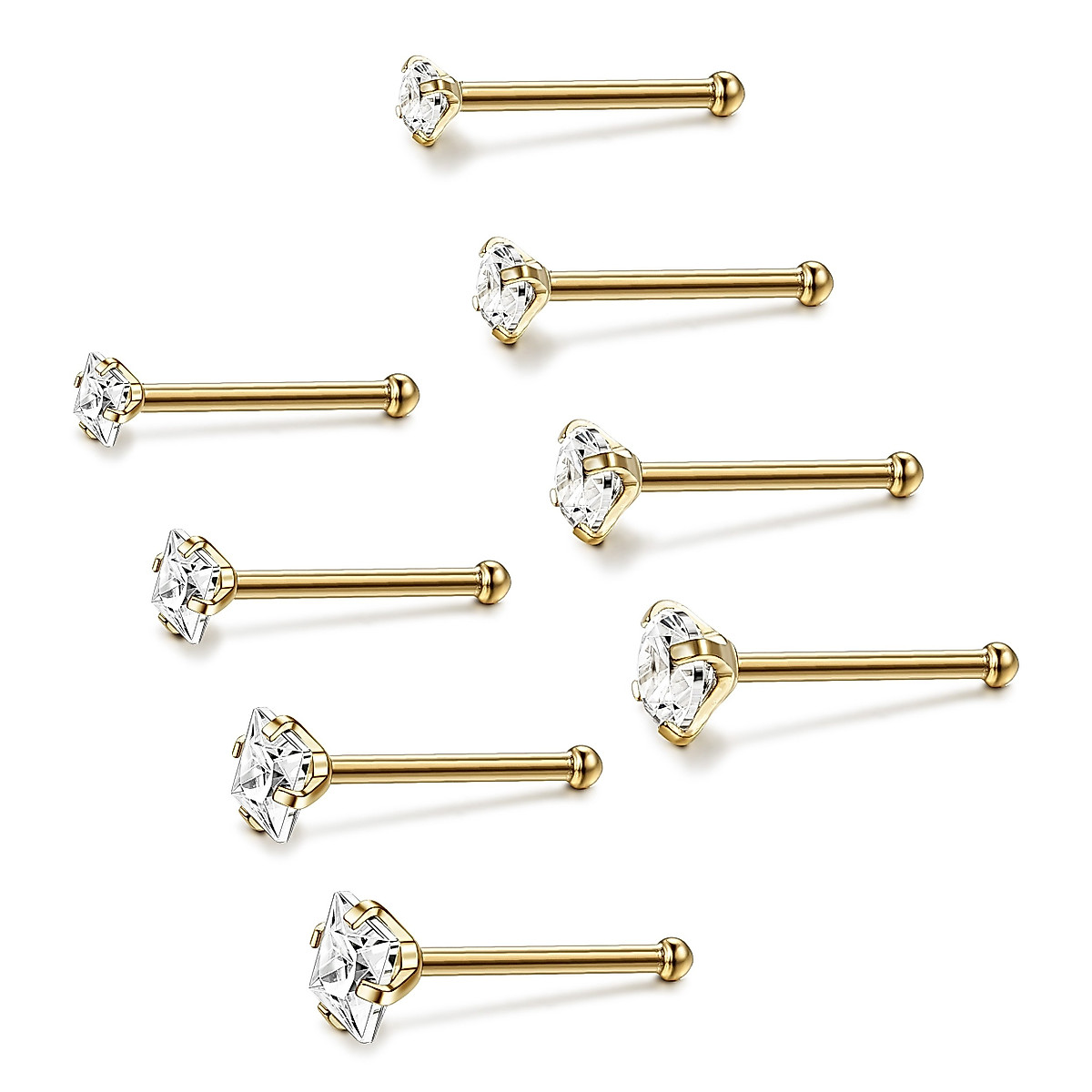 Jstyle 20G 8 Pcs a Set Stainless Steel Nose Rings Studs Piercing Body Jewelry 1.5mm 2mm 2.5mm 3mm G