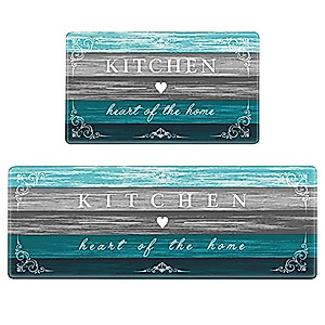 Sofort Kitchen Mat Farmhouse Cushioned Anti Fatigue Kitchen Rugs 2 Pieces Non Slip Waterproof Kitchen Mats for Floor, Rustic Wooden Comfort Standing Mats for Kitchen, Office, Sink, Laundry
