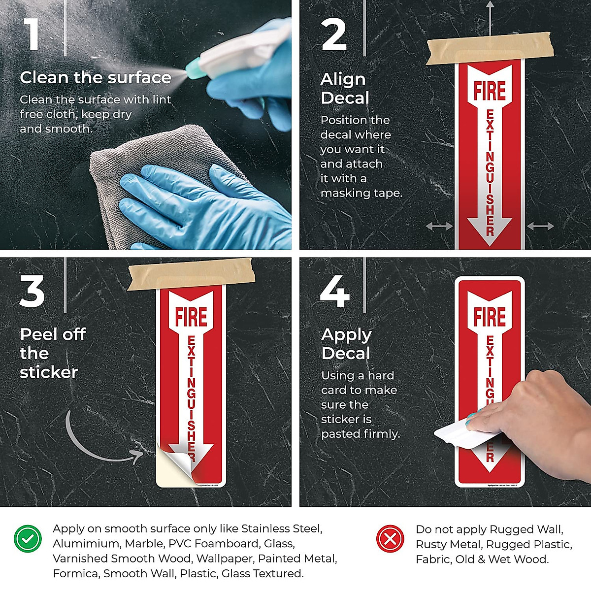 Fire Extinguisher Decal Self Adhesive Sticker 4x12" 4 Mil Vinyl Sign- Indoor & Outdoor Use - UV Protected & Waterproof Sleek (3 Pack)