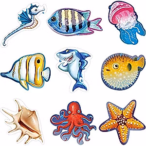 45 Pieces Ocean Cutouts Fish Cutouts Sea Cutouts Ocean Bulletin Board Ocean Classroom Decorations with Glue Point Dots for School Luau or Under The Sea Fishing Birthday Themed Party, 5.9 x 5.9 Inch