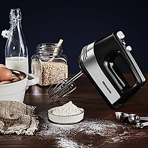 Hand Mixer Electric, REDMOND Hand Held Mixer with Turbo Function, Stainless Steel 5-Speed Kitchen Mixer for Whipping, Mixing Cookies, Cakes, and Dough Batters, Black