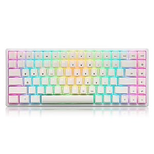 HUO JI Wireless Mechanical Gaming Keyboard, Programmable RGB Backlit, Bluetooth 5.0, Red Switches, 84 Keys, Wired 60% Keyboard for iPad, iMac Android/Windows Tablet Laptop Desktop, White