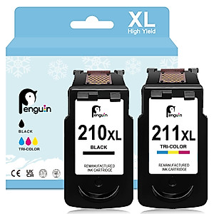 Penguin Remanufactured Printer Ink Cartridge Replacement for Canon Pg-210XL Cl-211XL 210 211 XL Used for PIXMA MP240 MP250 MP280 MP480 MP490 MP495 MX330 MX340 MX420 IP2700 (1 Black,1 Color) Combo Pack