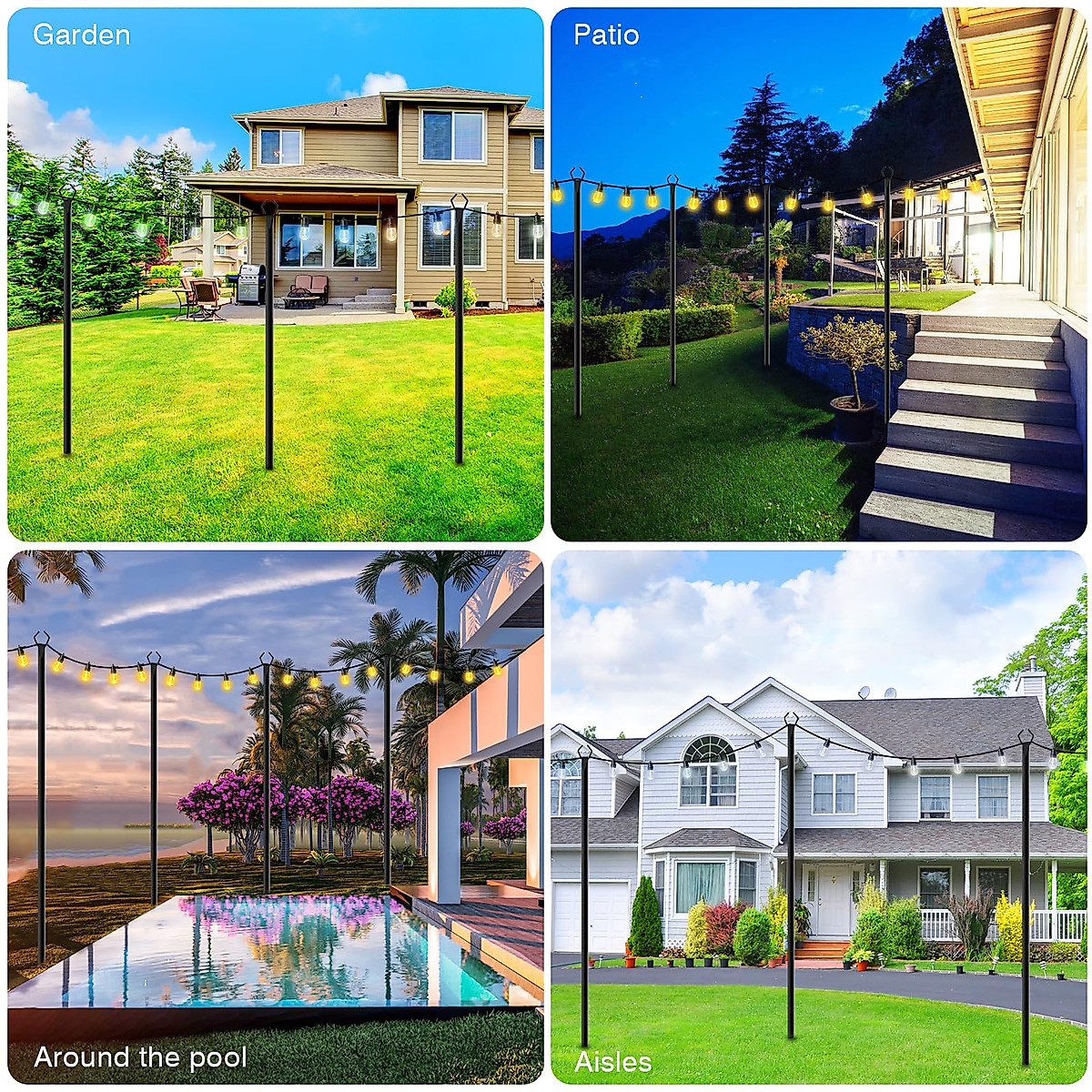 LETIANPAI 4 Pack String Light Poles,10 Ft Metal Poles with Fork for Outdoor String Lights,Outdoor Light Poles with Fork,Poles/Post/Stand for Outside,Patio,Deck,Backyard,Garden Wedding,Party