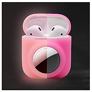 Compatible for Airpods 1st 2nd Case with Airtag Holder,Glow in The Dark,2 in 1 Cover Skin for Airpod for Airtag Combo,Anti-Scratch Anti-Fall Anti-Lost,Glow Pink