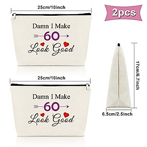 60th Birthday Gifts for Sister 2PCS Funny 60th Birthday Gifts Makeup Bag 60 Year Old Gifts for Women Bag 60 Birthday Party Theme Cosmetic Bag Sixty Birthday Decorations for Grandmother Wife Aunt