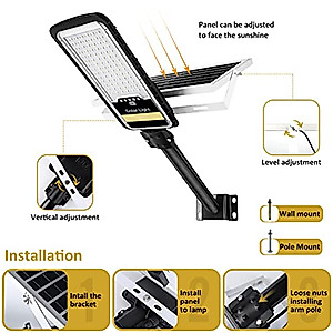 erifyng Solar Street Lights Outdoor, IP67 Waterproof Dusk to Dawn Solar Powered Led Light with Remote Control Extension Cord Mounting Bracket for Yard Parking Lot Garden Patio