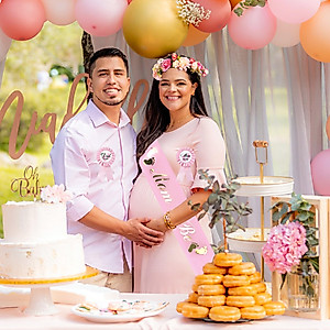 Memeyou Baby Shower Button Decorations Mom to be & Dad to be Tinplate Badge Baby Gender Reveals Celebration Party Present Pink Ribbon Rosette for Expectant Parents