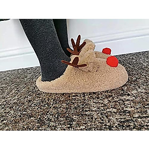 SKYWHEEL Adult Reindeer Slippers for Womens Size 8-9 House Indoor Bedroom Furry Durable Lightweight And Non-Slip (Brown,M)