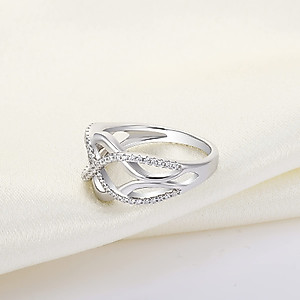 YL Celtic Knot Rings 925 Sterling Silver Twisted Knot Ring 18k White Gold Plated Cubic Zirconia Infinity Statement Rings for Women-size10