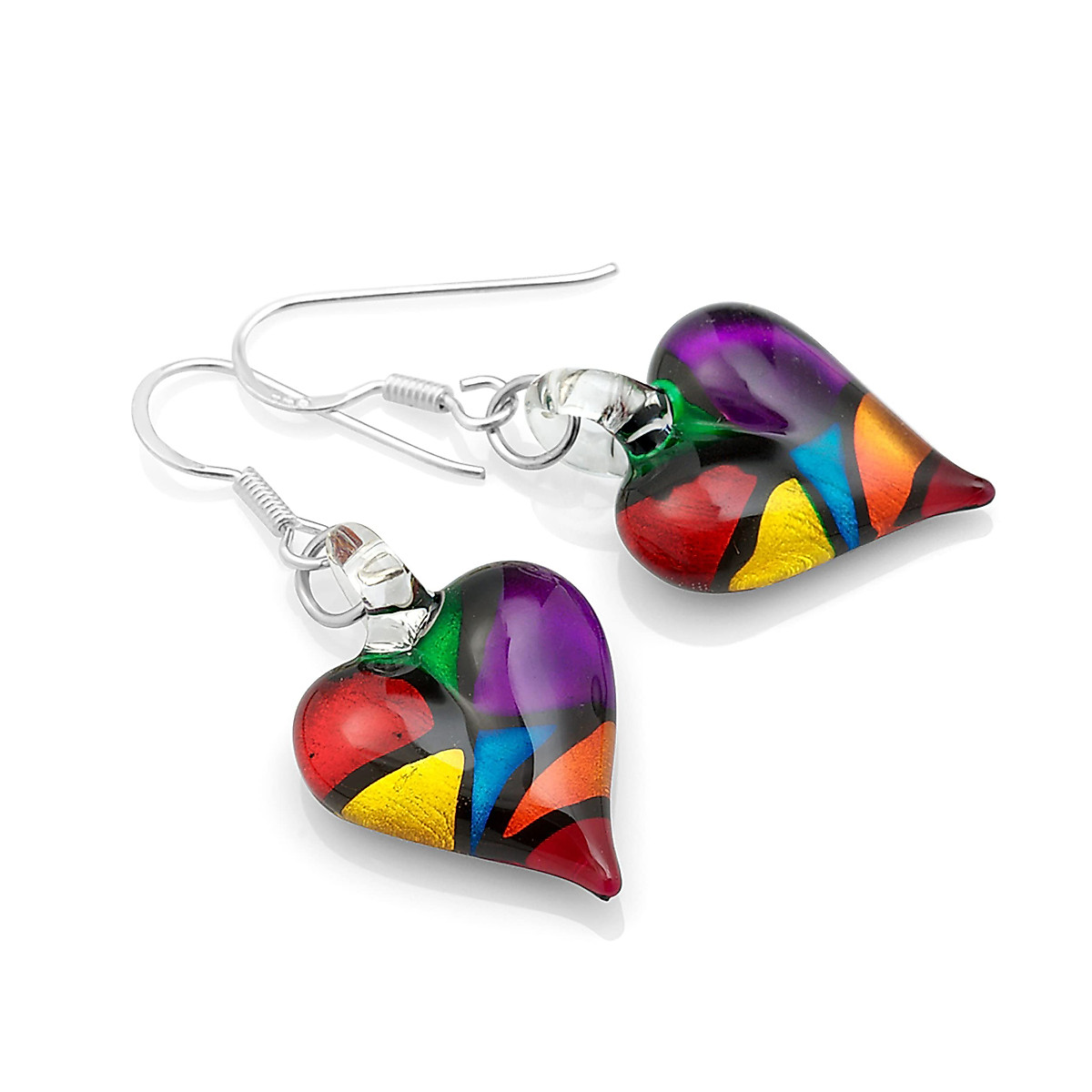 Chuvora Heart Earrings, Murano Glass Earrings, Heart Earings, Heart Dangle Earrings for Women, Stained Glass Earrings