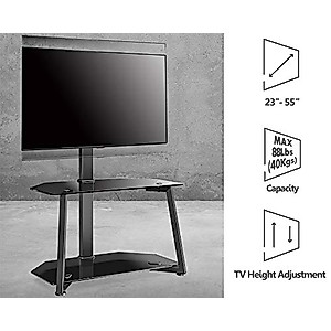 Floor TV Stand with Storage for 23-55 Inch TVs Universal Corner TV Stand for Media-Height Adjustable Glass Entertainment Center with Mount TV Stands Cable Management,VESA 400x400mm