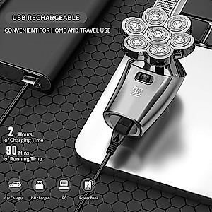 UPTARD Electric Head Shavers for Men, Bald Razor Men,Head Shaver with Nose Hair Sideburns Trimmer, LED,Travle Lock (Silver) 7.17×4.2×4.41 (HT1699)