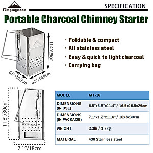 camping moon Portable Charcoal Chimney Starter Stainless Steel MT-18
