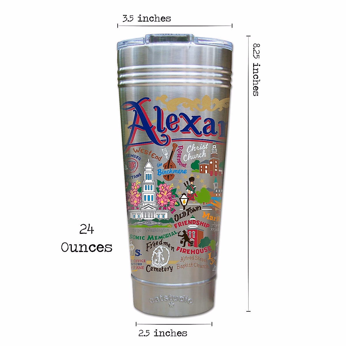 Catstudio Alexandria Thermal Tumbler | Triple Wall Insulation With Non Slip Bottom | Great Travel Cup for Water, Coffee, Tea, or Smoothies