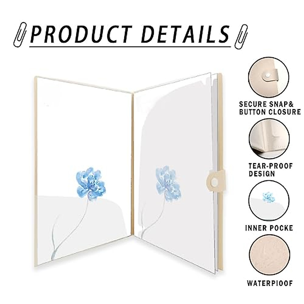 JIMEIQI File Folders Letter Size, 10 Pocket Beige Heavy Duty Document Organizer with Snap Button, Plastic Project Folders with Multi Clear Pockets for School/Home/Office/Travel