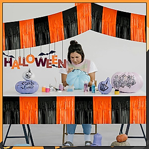 4 Pack 10 Feet Black Orange Halloween Parade Float Decorations for Trailer Car, Foil Fringe Tinsel Streamers Banner Garland for Halloween Graduation Homecoming Party Decoration (Black Orange)