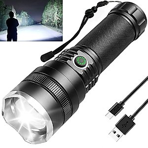 LED Rechargeable Flashlights High Lumens, 290000 Lumen Super Bright Flashlight with ΒATTERY & USB Cable, Powerful Handheld Waterproof flashlights with 4 Modes for Home/Camping/Emerge∩cy/Reading
