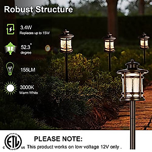 hykolity Low Voltage ORB LED Landscape Path Light W/ Crackled Shade, 3.4W 155LM 12V Wired Outdoor LED Walkway Light, Die-cast Aluminum Construction, 30-Watt Equivalent, 15-Year Lifespan-6Pack