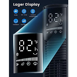 Tower Fan, 46" Oscillating Powerful Bladeless Floor Fan with remote, Quiet Cooling Fan with 4 Speeds and Modes, Built-in 12H Timer LED Display, Portable Stand Fan for Home Bedroom and office Use