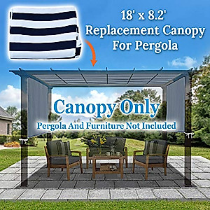 YardGrow 18' L x 8.2' W Pergola Replacement Canopy Universal Pergola Canopy Replacement Top Cover for Pergola Structure (Blue with White)