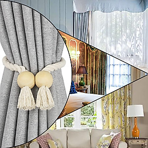 Nieffeiy 4 Pack Magnetic Curtain Tiebacks Cotton Hand Woven Tie Back Decorative Rope Holdbacks for Curtains Draperies No Tools Required, Beige