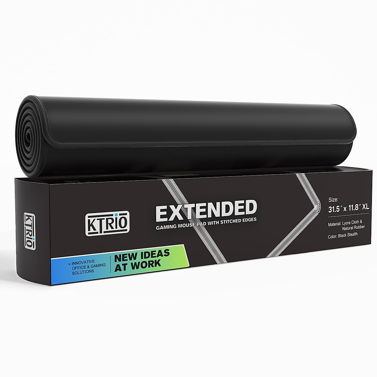 KTRIO Large Gaming Mouse Pad with Stitched Edges, Extended Mousepad with Superior Micro-Weave Cloth, Non-Slip Base, Water Resist Keyboard Pad, Desk Mat for Gamer, Office & Home, 31.5 x 11.8 in, Black