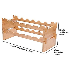 Modular Stackable Bamboo Wooden Wine Rack; Easy to Assemble & Add Levels; Bottles Rest Slanting Downwards to Keep Corks Moist; for Kitchen, Pantry, Cellar Storage (12 Bottle Capacity, 6 x 2 Rows)