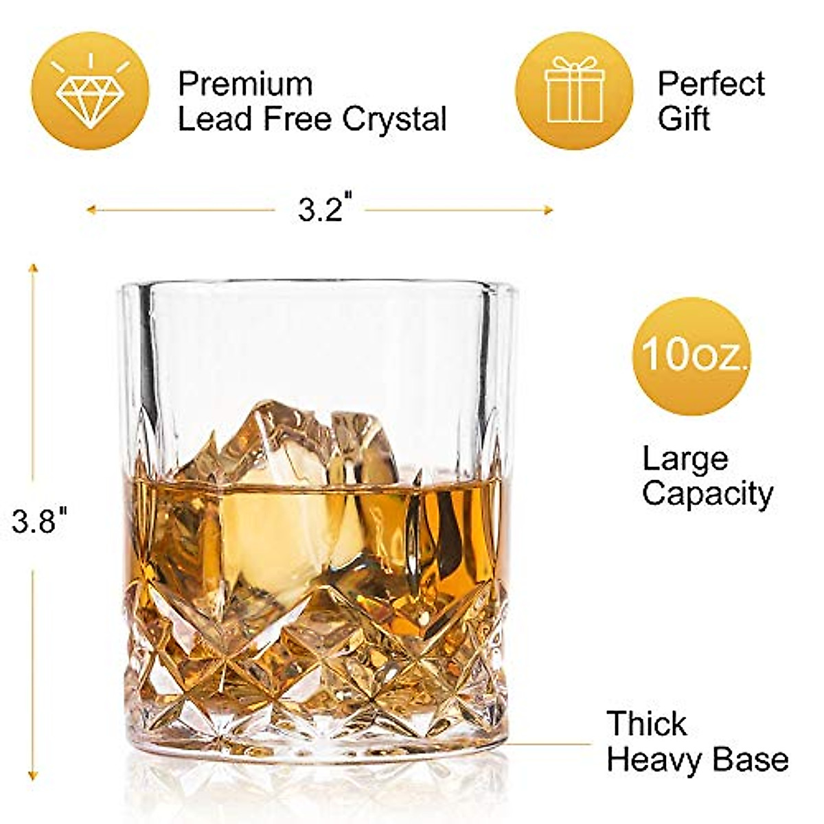 Farielyn-X Old Fashioned Whiskey Glasses (Set of 6), 11 Oz Unique Bourbon Glass, Ultra-Clarity Double Old Fashioned Liquor Vodka Bourbon Cocktail Scotch Tumbler Bar Glasses Set